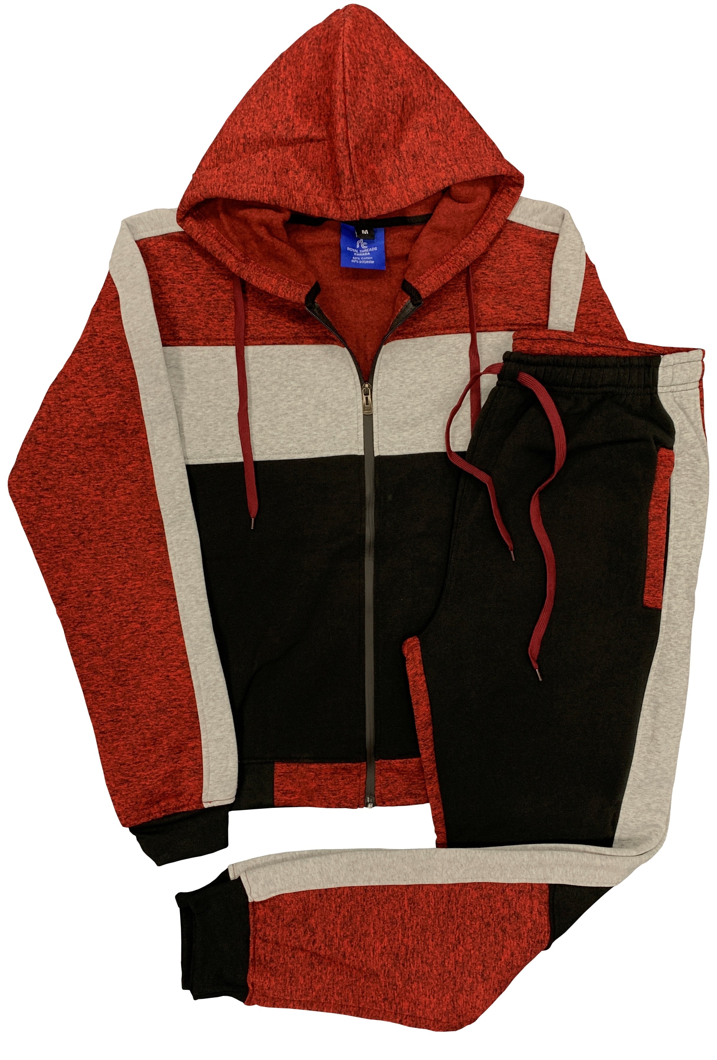 Men's 2-Piece Sweatsuit Color Block Fleece Sweat Jacket and Jogger ...