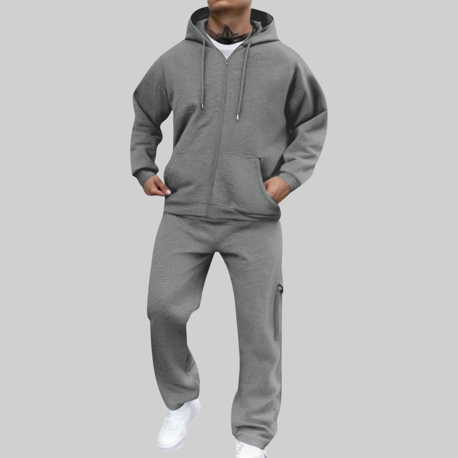 Men's 2 Piece Tracksuits Full-zip Hoodie Jacket and Cargo Sweatpant ...
