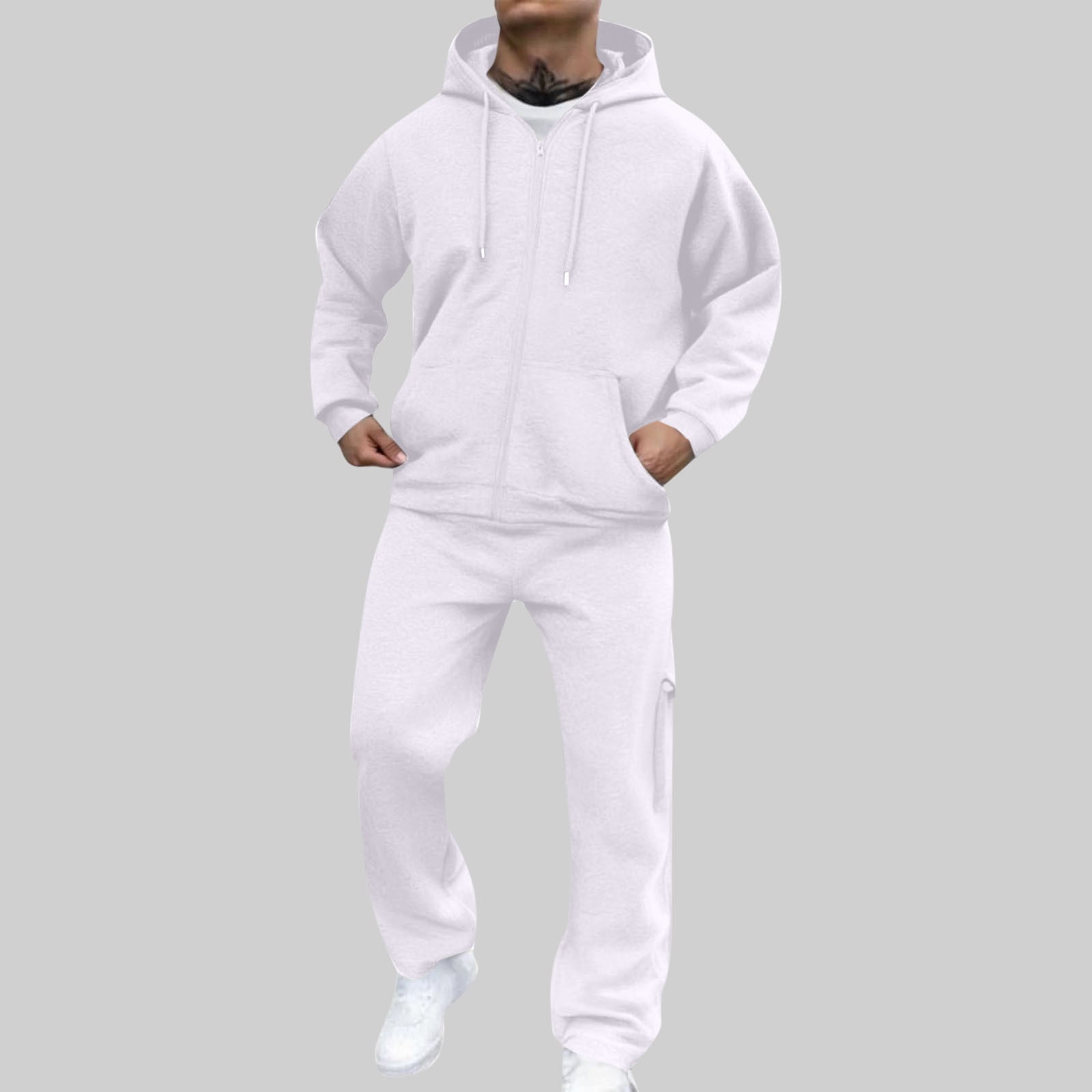 Men's 2 Piece Tracksuits Full-zip Hoodie Jacket and Cargo Sweatpant ...