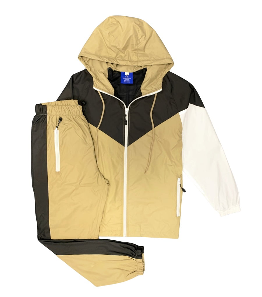 Men's 2-Piece Windbreaker Colorblock Tracksuit Meshed Lined Nylon Water ...