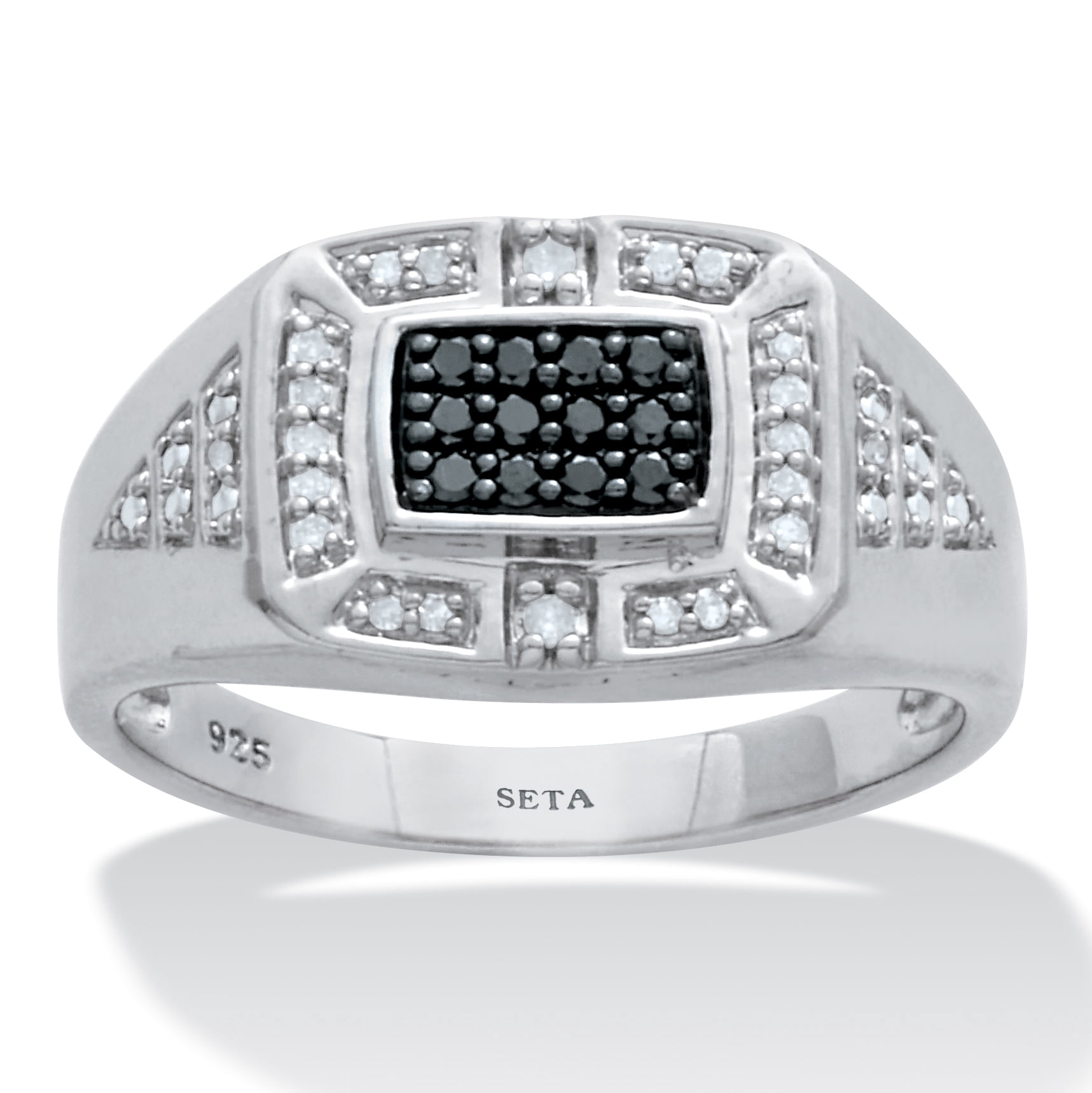 Men's .2 TCW Platinum Over Sterling Silver Black and White Diamond ...