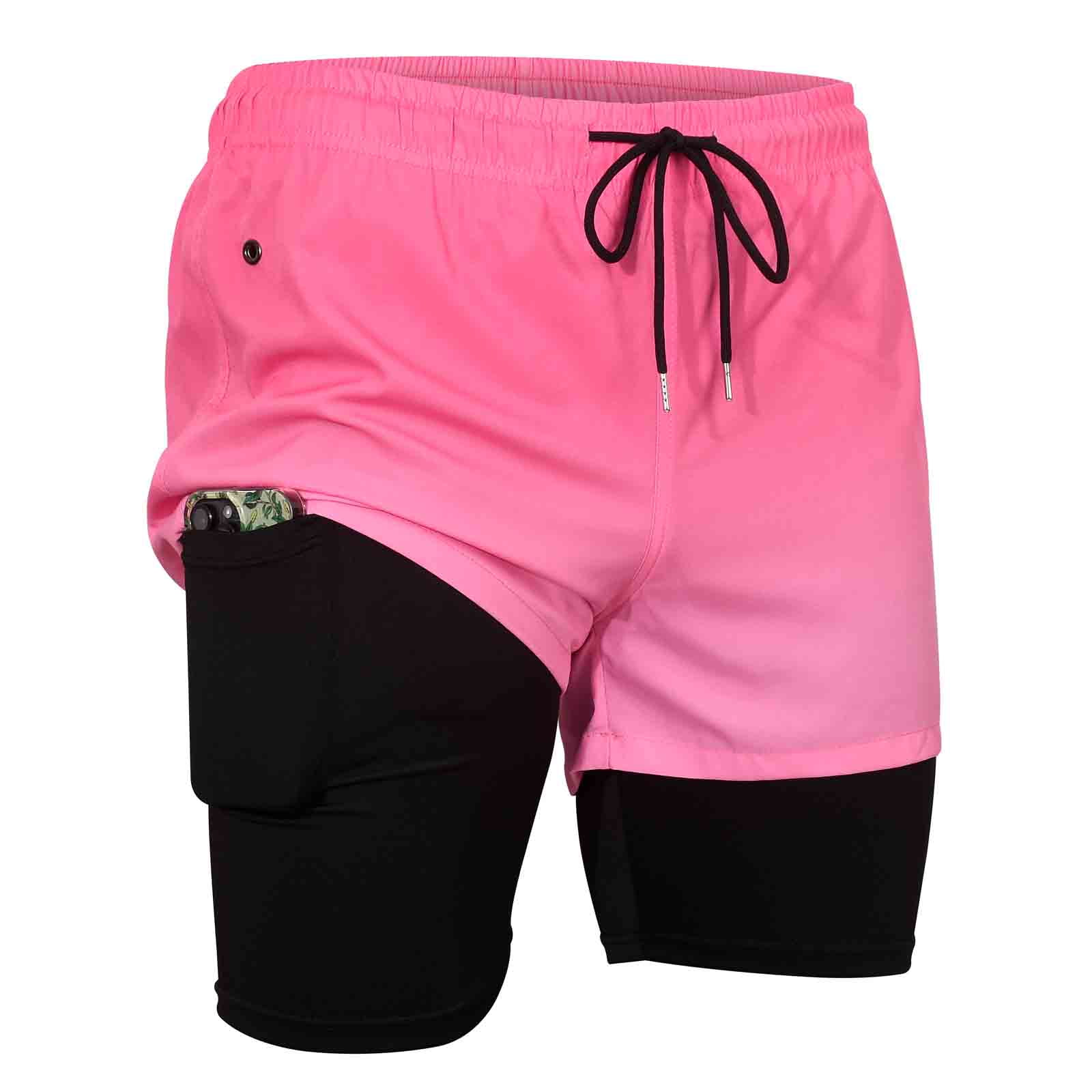 Men's 2 in 1 Running Shorts with Compression Liner Watermelon Red Size ...