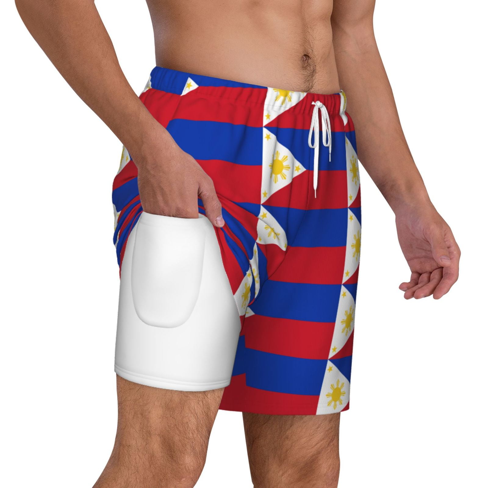 Men's 2 in 1 Swim Trunks with Compression Liner Filipino Flag Quick Dry ...