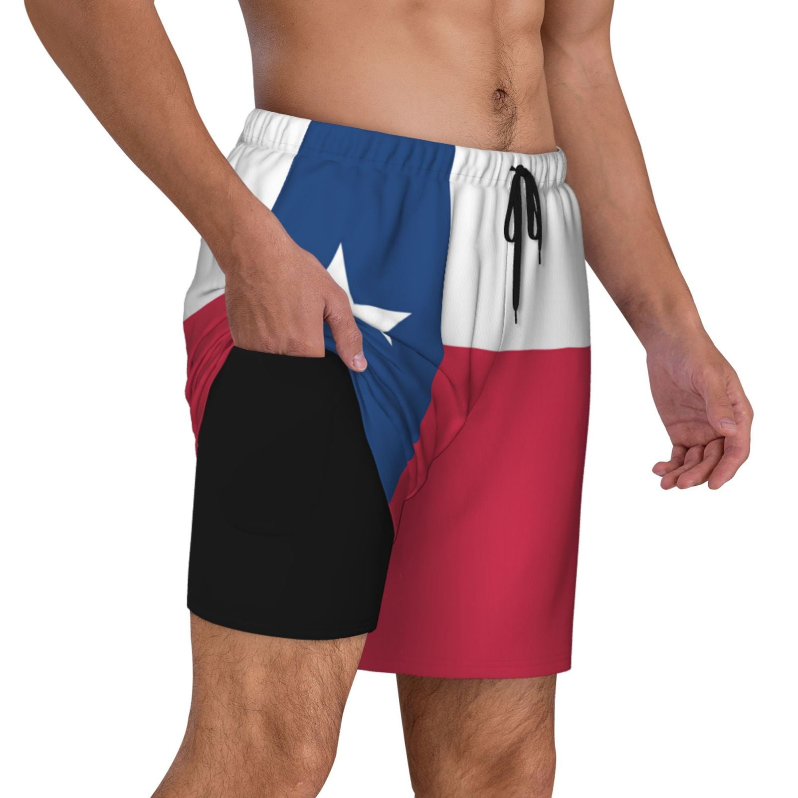 Men's 2 in 1 Swim Trunks with Compression Liner Lone Star Texas Flag ...