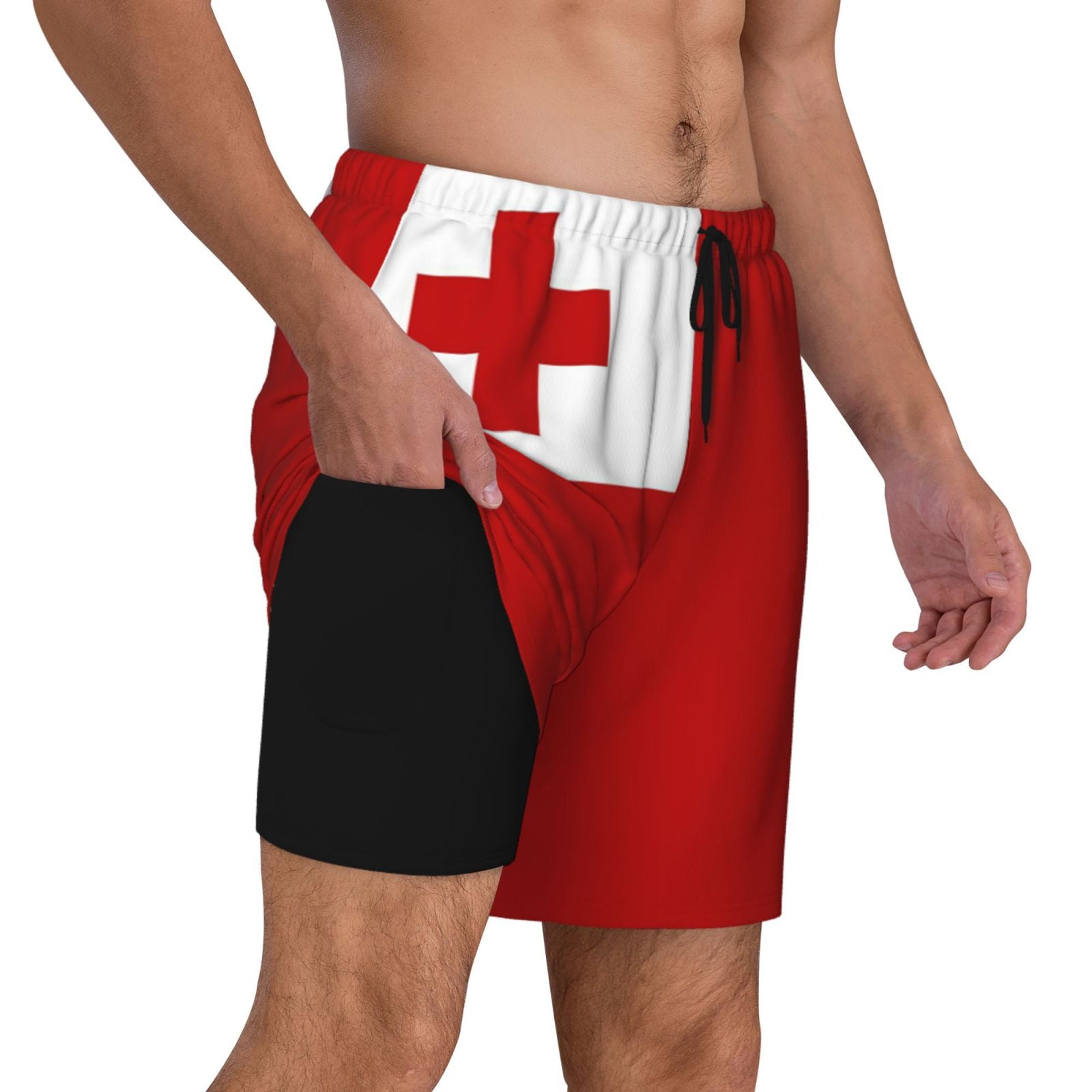 Men's 2 in 1 Swim Trunks with Compression Liner Tonga Flag Quick Dry ...