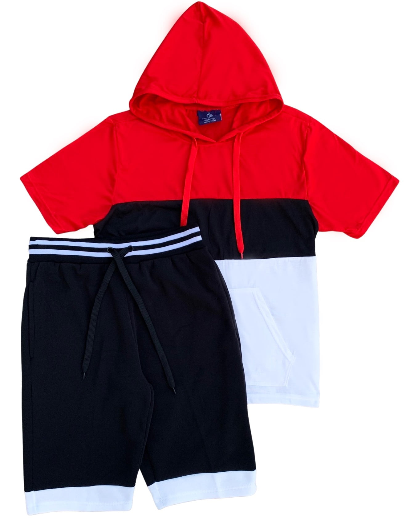 Men’s 2-piece Color block Short Set pullover Hoodie with matching ...