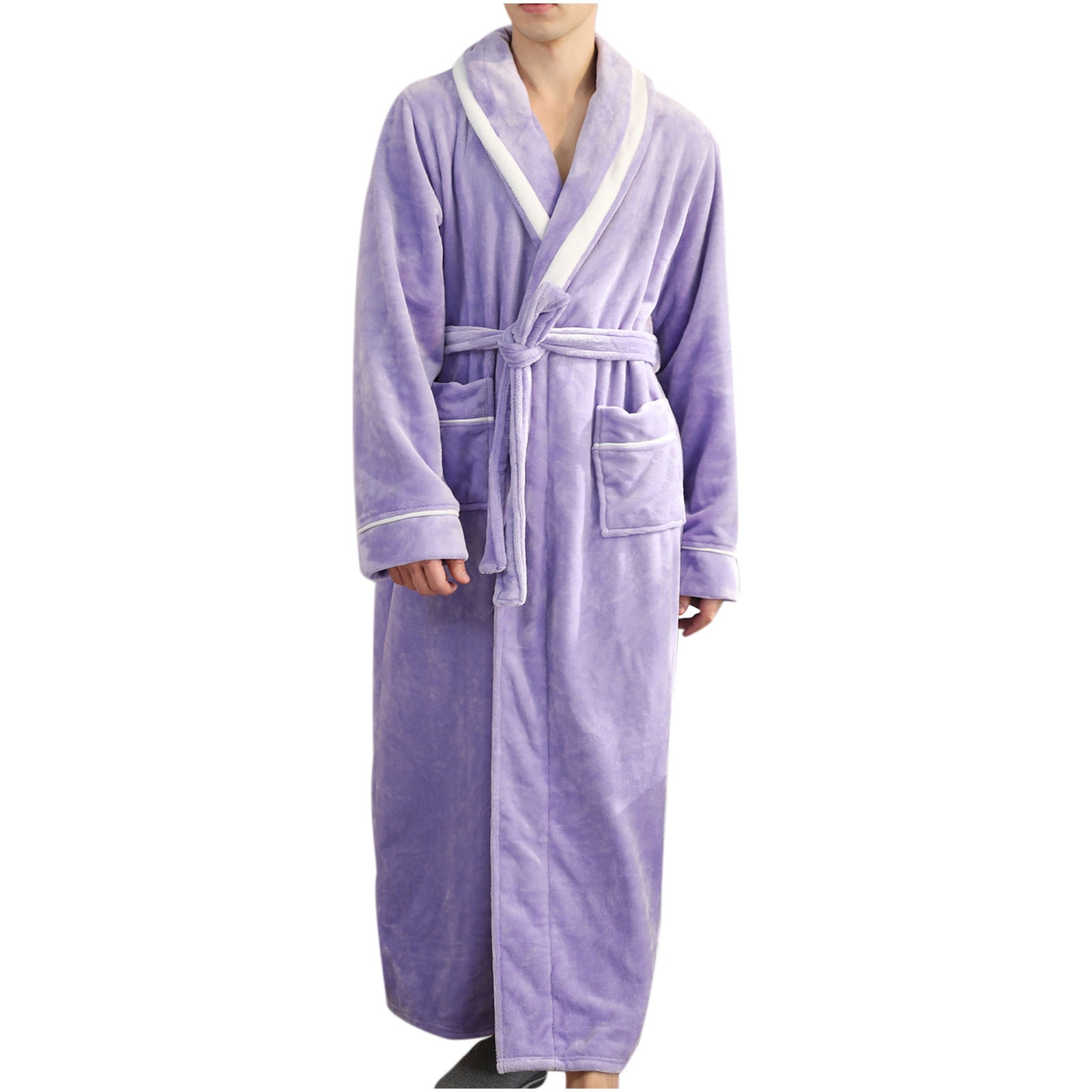 Men's 2024 Couples Soft Robe Shawl Collar Fluffy Fleece Bathrobe Long ...