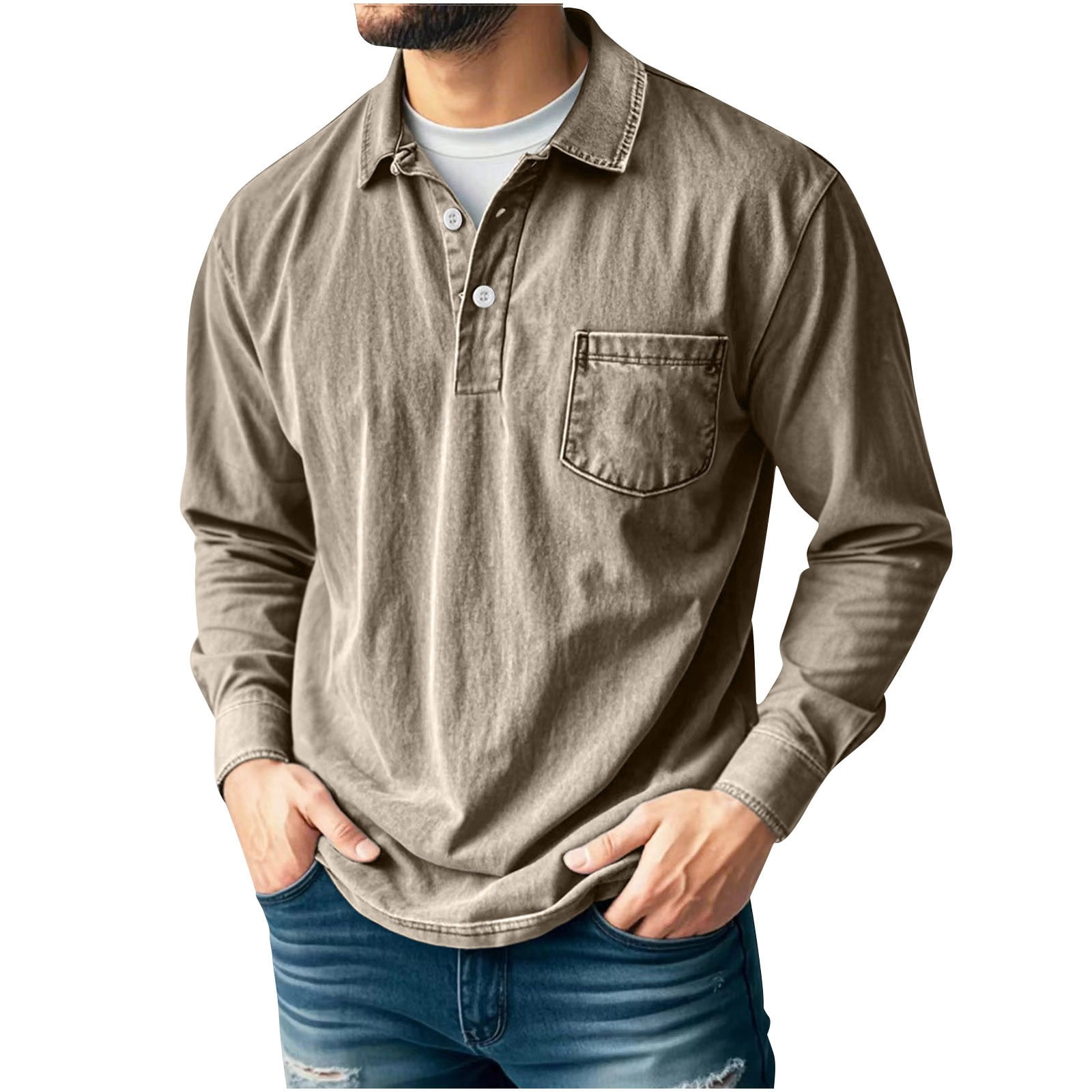 Men's 2026 Essential Tops Soft Touch Poly-Cotton Shirts Long Sleeve ...