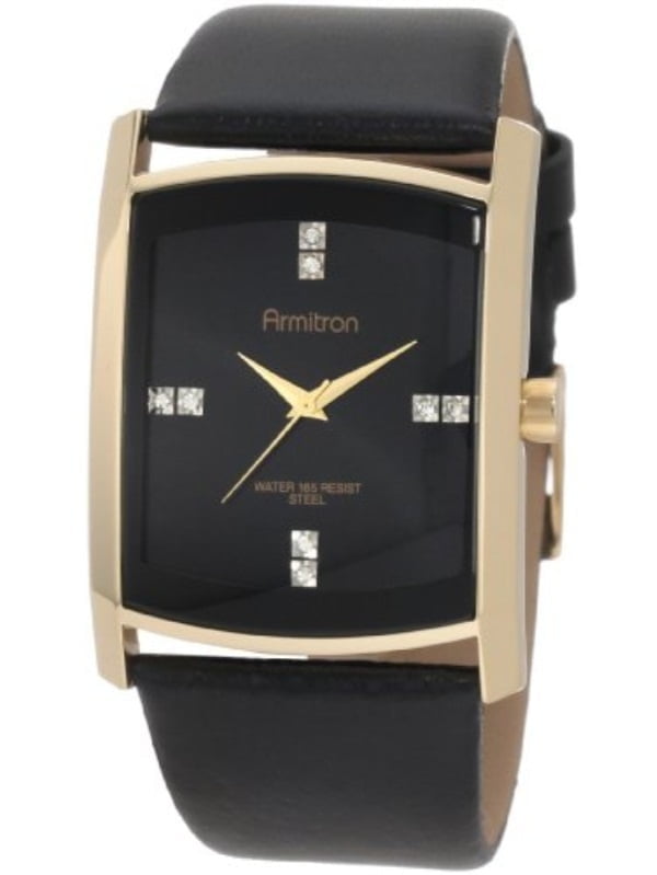 Men's 204604BKGPBK Swarovski Crystal Accented Gold-Tone Black Leather ...