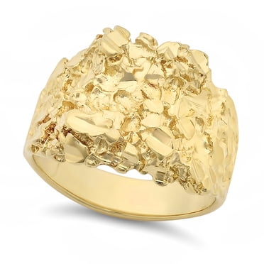 14K Gold Plated Over Solid 925 Sterling Silver Nugget Ring Heavy Hip ...