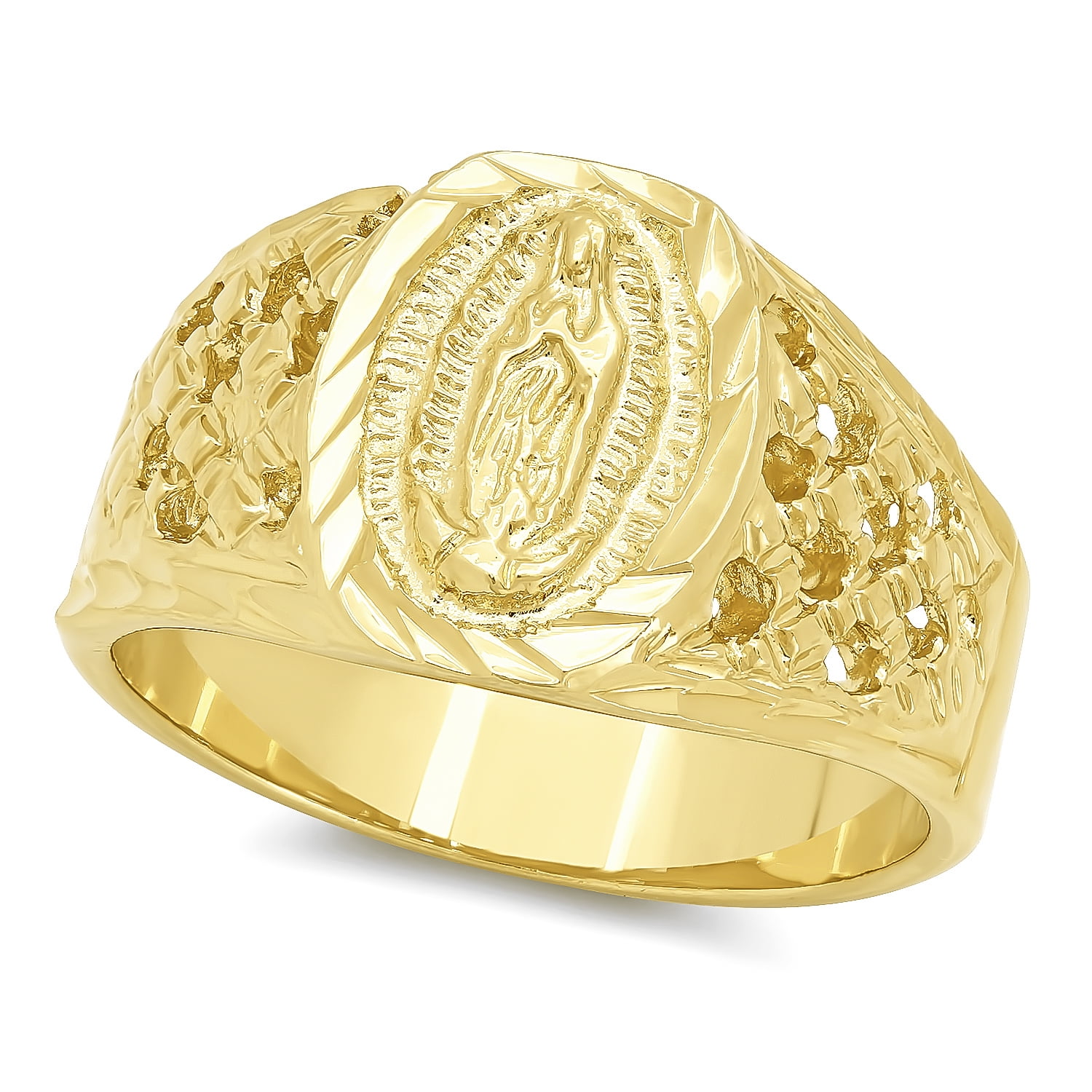 Men's 22mm 14k Yellow Gold Plated Virgin Mary Ring, Size 6.5 + Gift Box ...