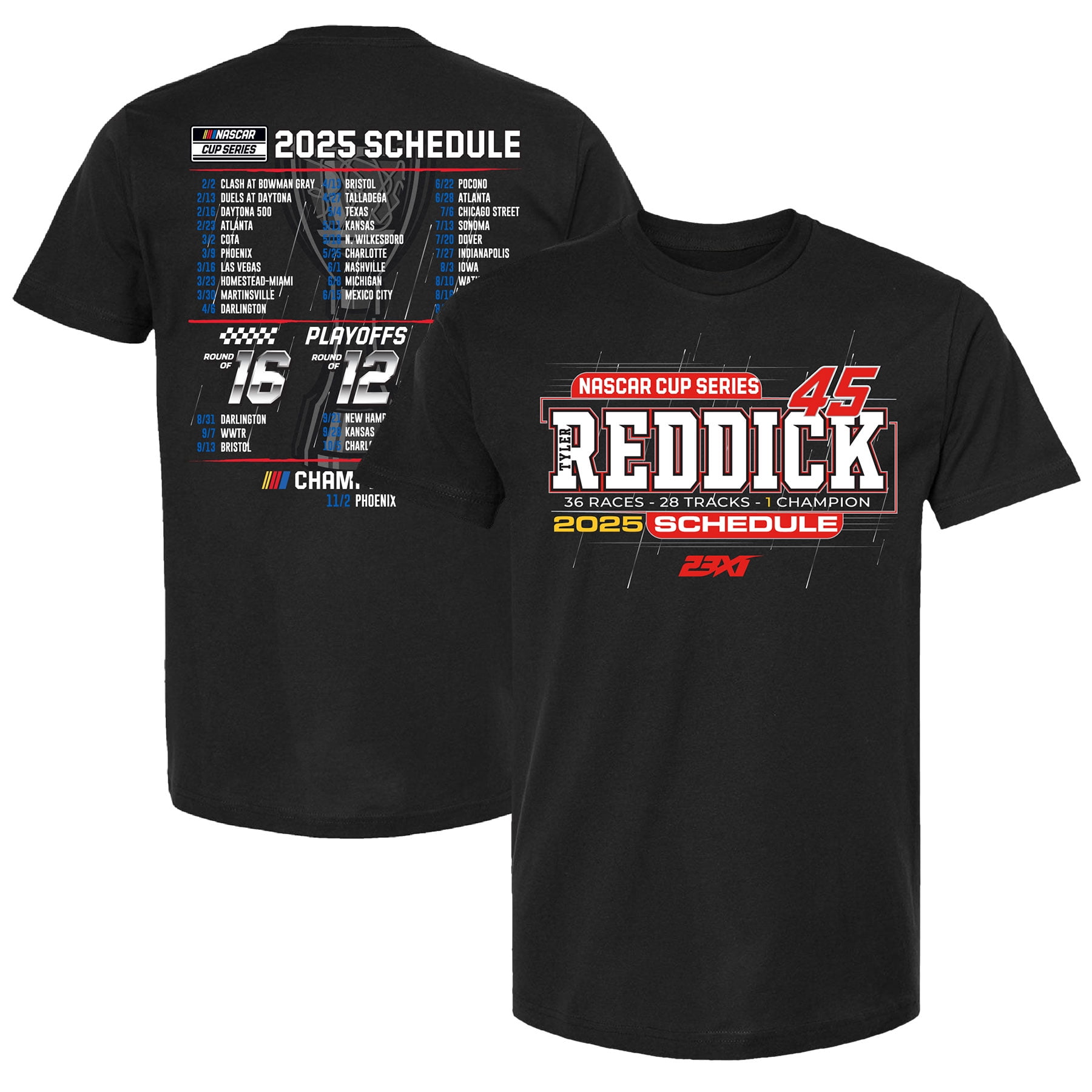 Men's 23XI Racing Black Tyler Reddick 2025 NASCAR Cup Series Schedule T ...