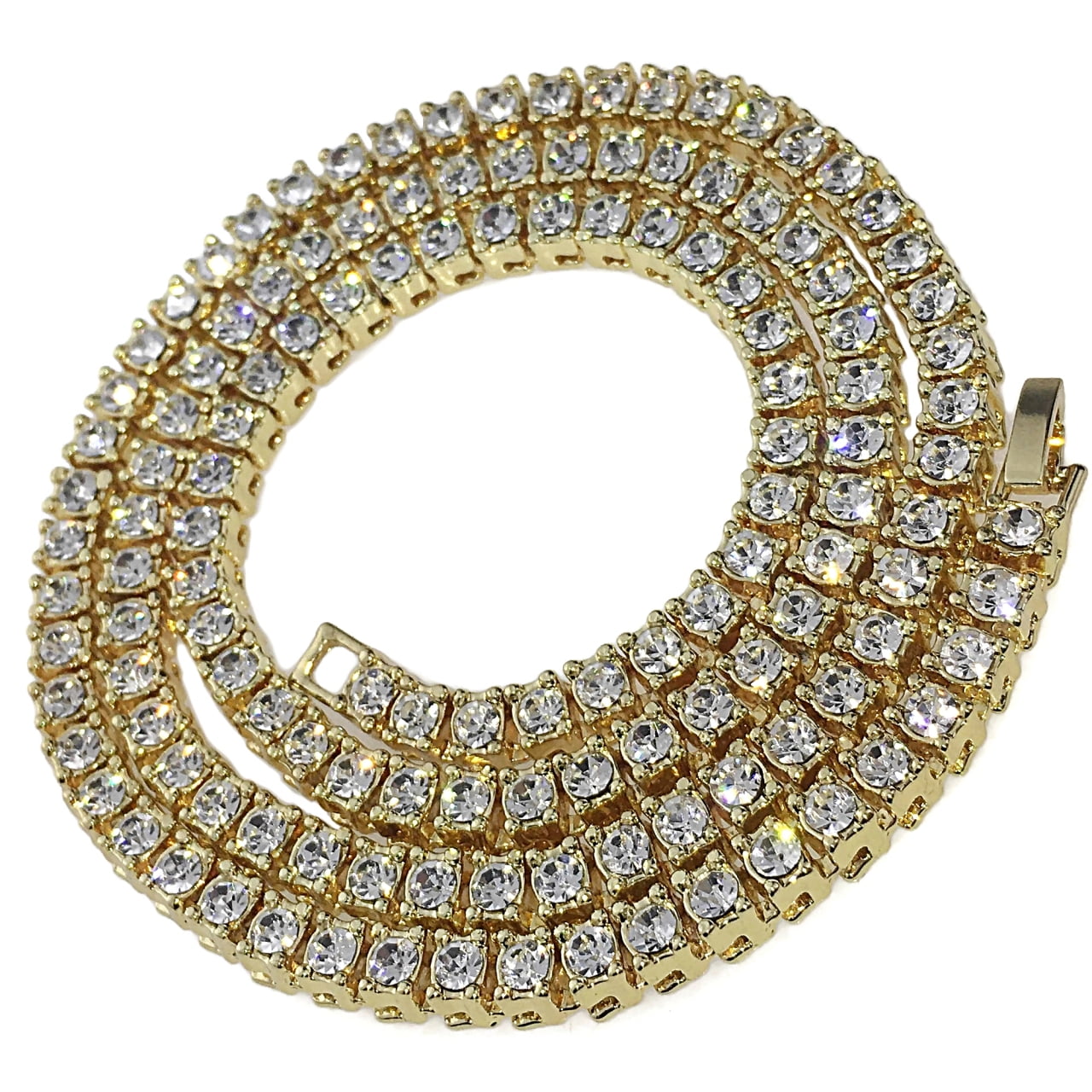 Men's 24" Inch Tennis Necklace 1 One Row Iced Gold Finish Bling Hip Hop ...