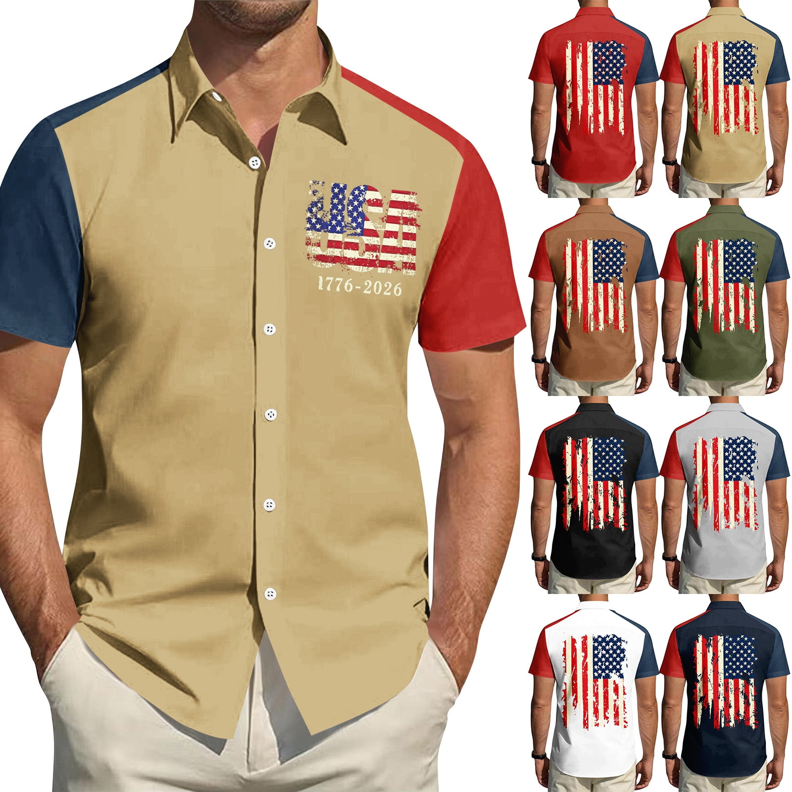 Men's 250 Years of Freedom Patriotic Button Down Shirt with USA Flag ...