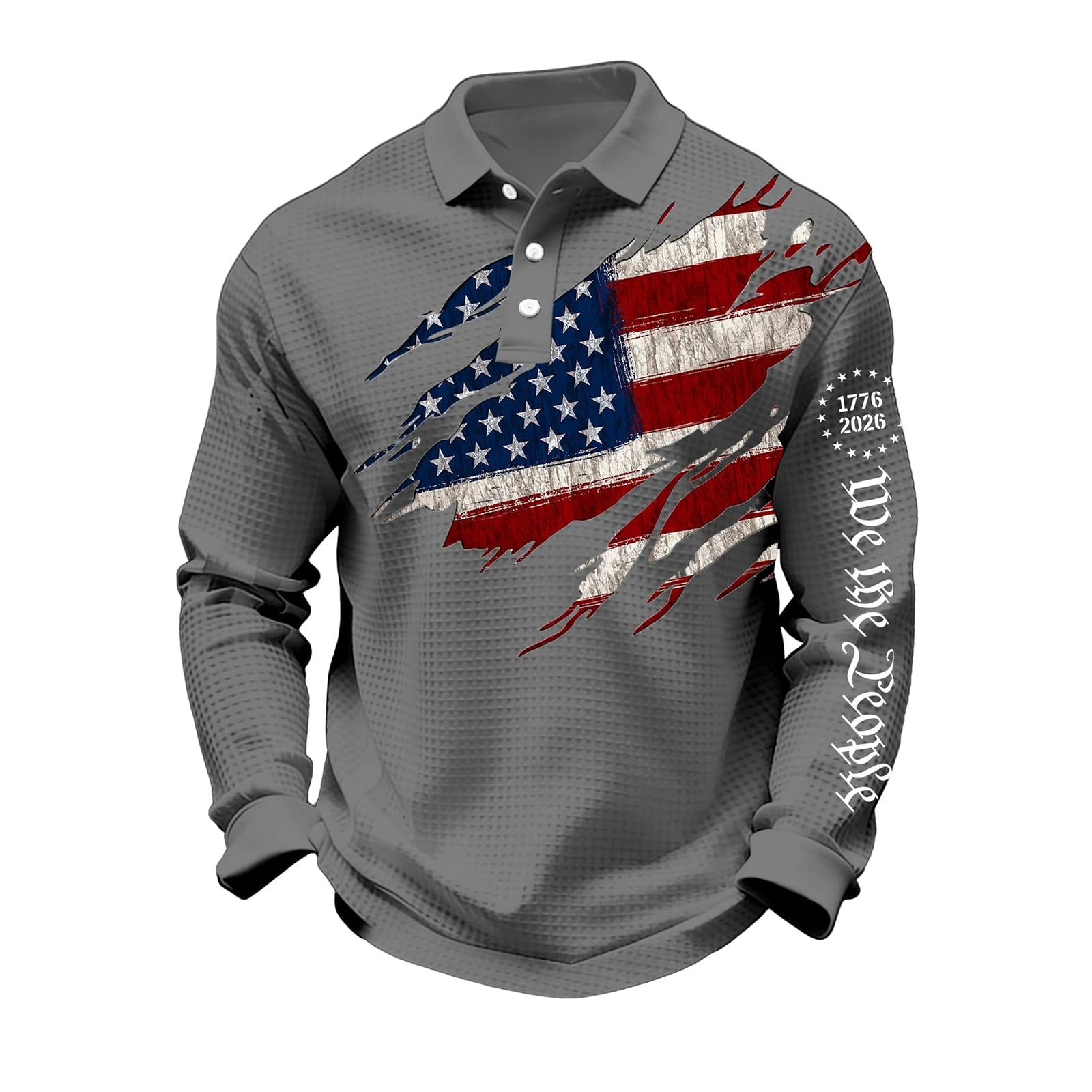 Men's 250th Anniversary National Flag Print Novelty Waffle Fabric Polo ...