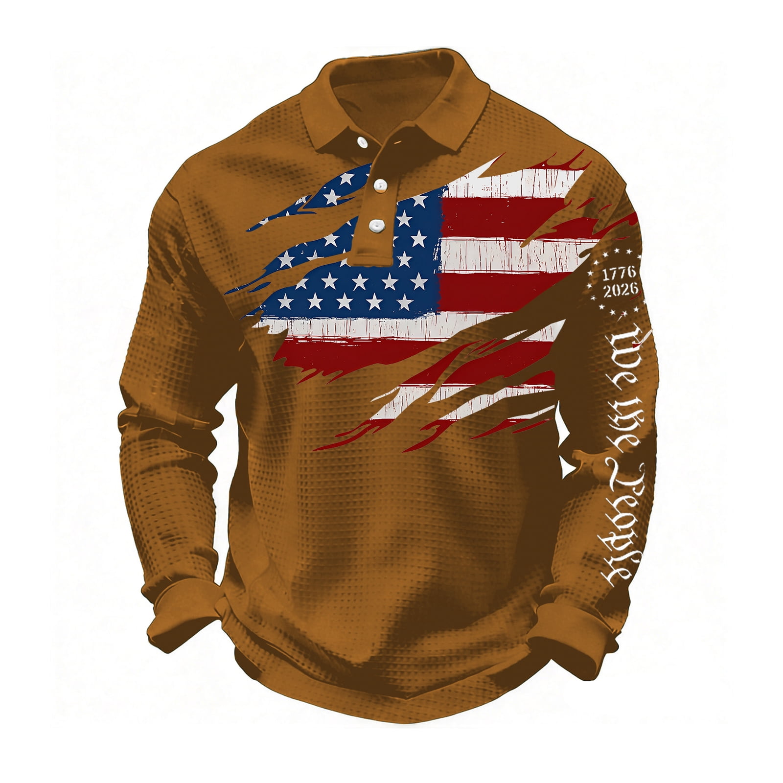 Men's 250th Anniversary National Flag Print Novelty Waffle Fabric Polo ...