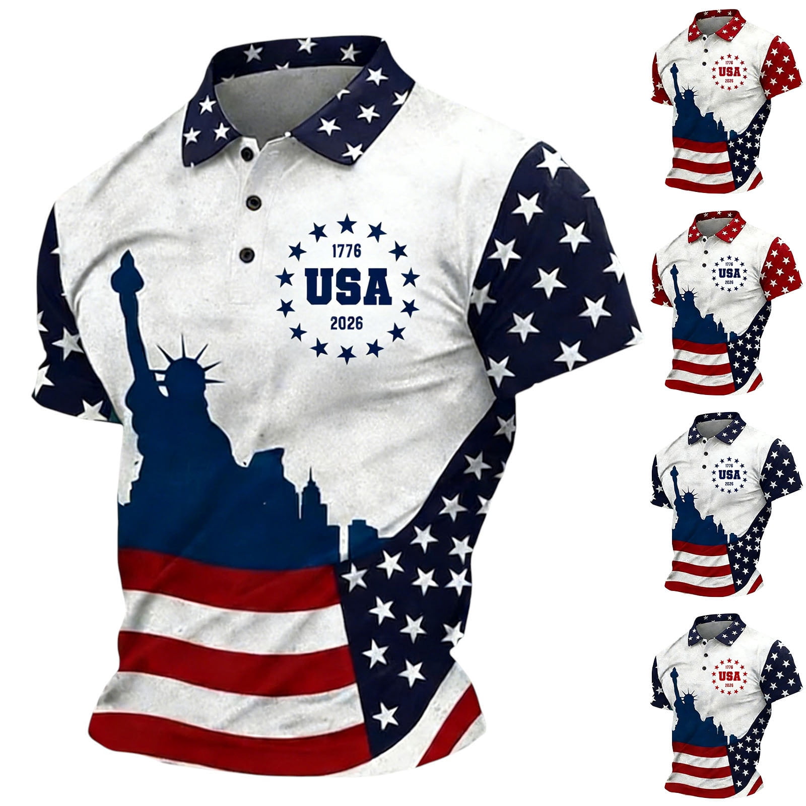Men's 250th Anniversary National Flag Print Polo Shirt Short Sleeve ...
