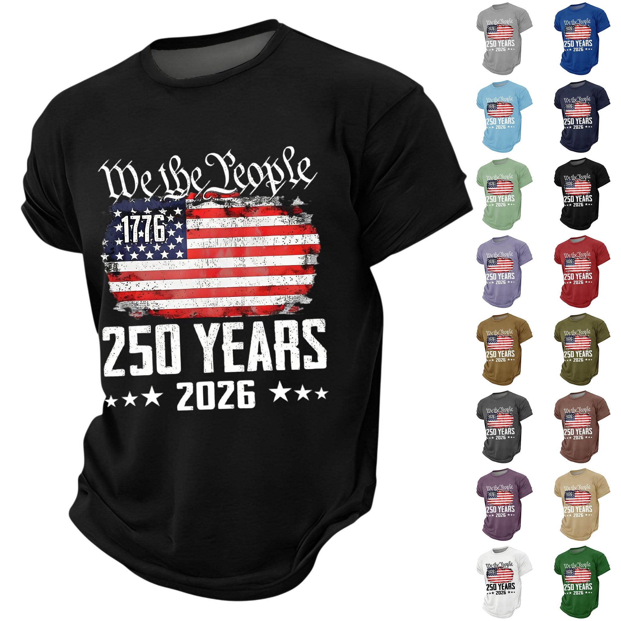 Men's 250th Anniversary USA Shirt National Flag Print Short Sleeve ...