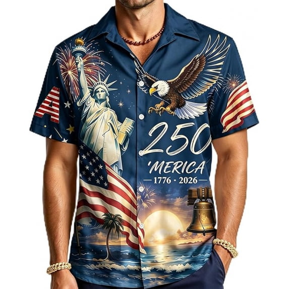 Men's 250th Independence Day Hawaiian Shirt, Patriotic Collared Button ...