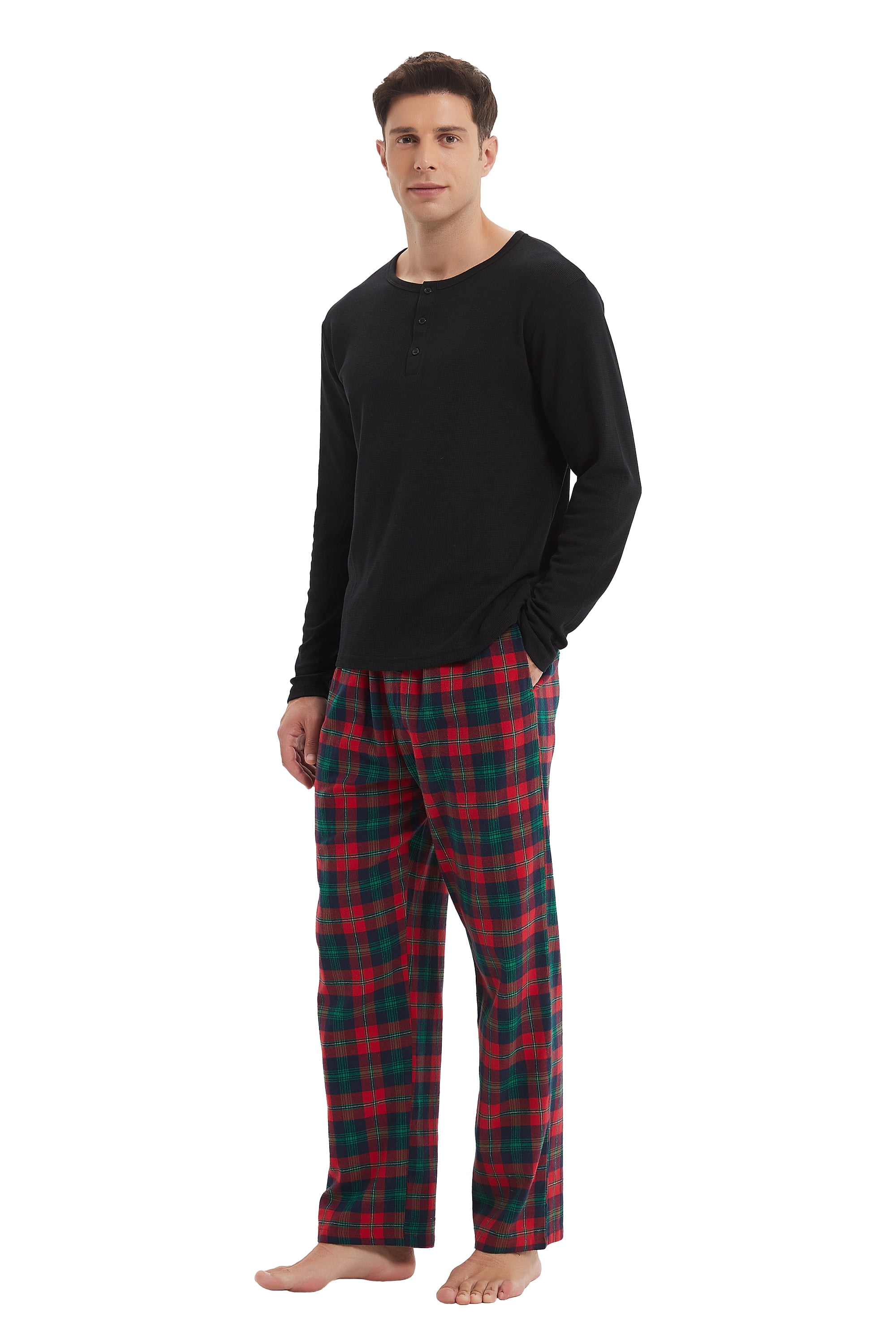 Kolipajam Men's 2Pcs Pajama Set Drawstring Waist Flannel Bottoms with ...