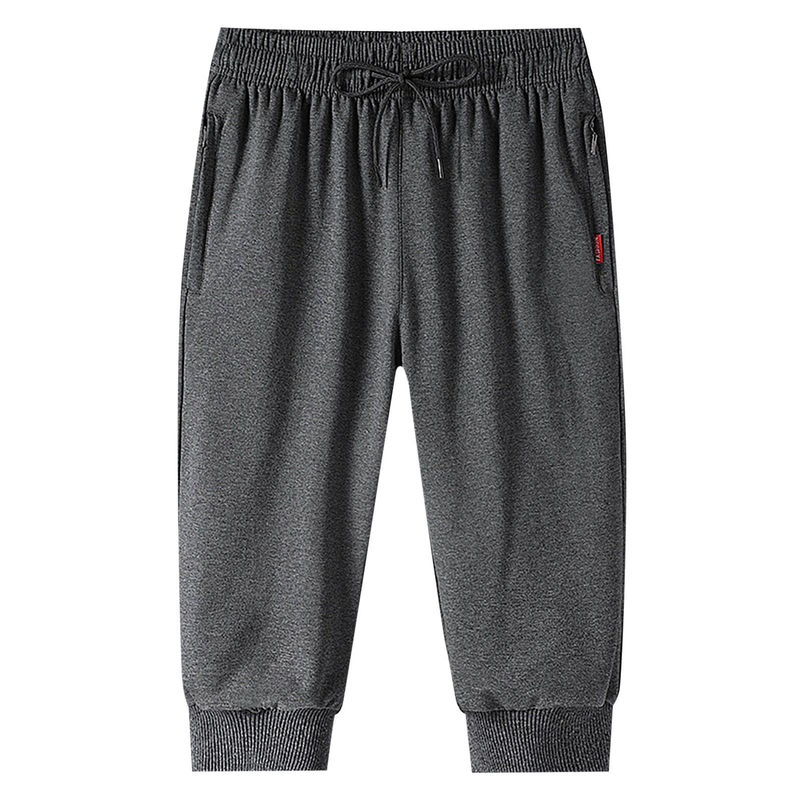 Men's 3/4 Jogger Capri Pants - Workout Gym Shorts with Zipper Pockets ...