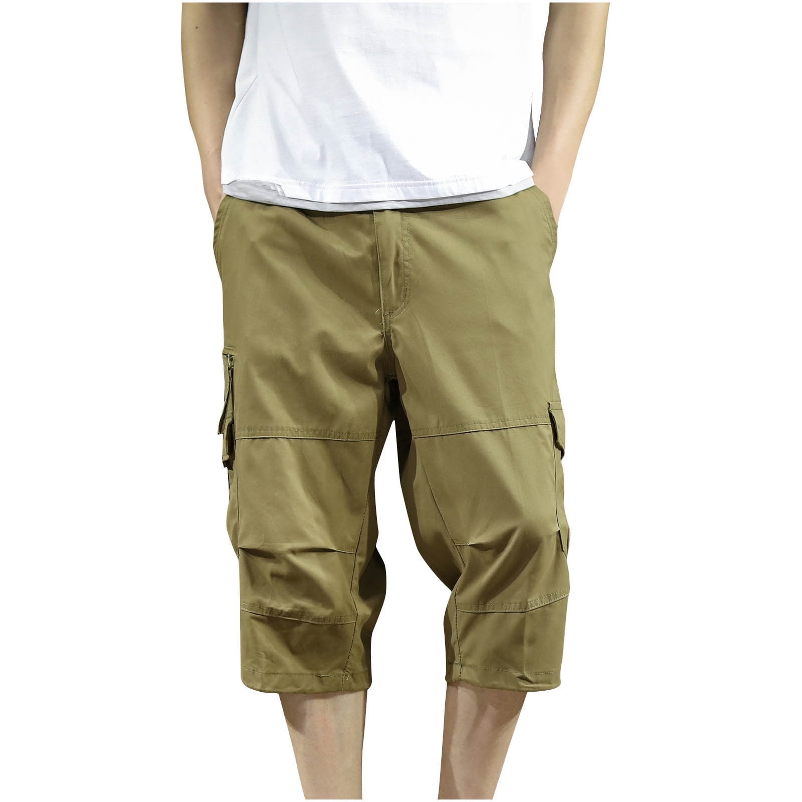 Men's 3/4 Length Cargo Sports Shorts Loose Fit Below Knee Military ...