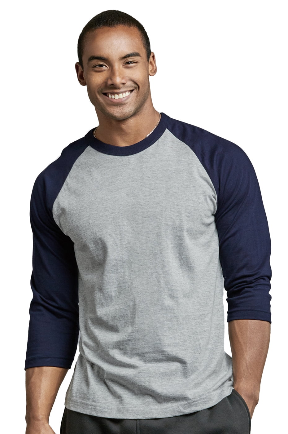 Men's Cotton 3/4 Sleeve Raglan Baseball Tee Shirt, Casual, Size L, Navy ...