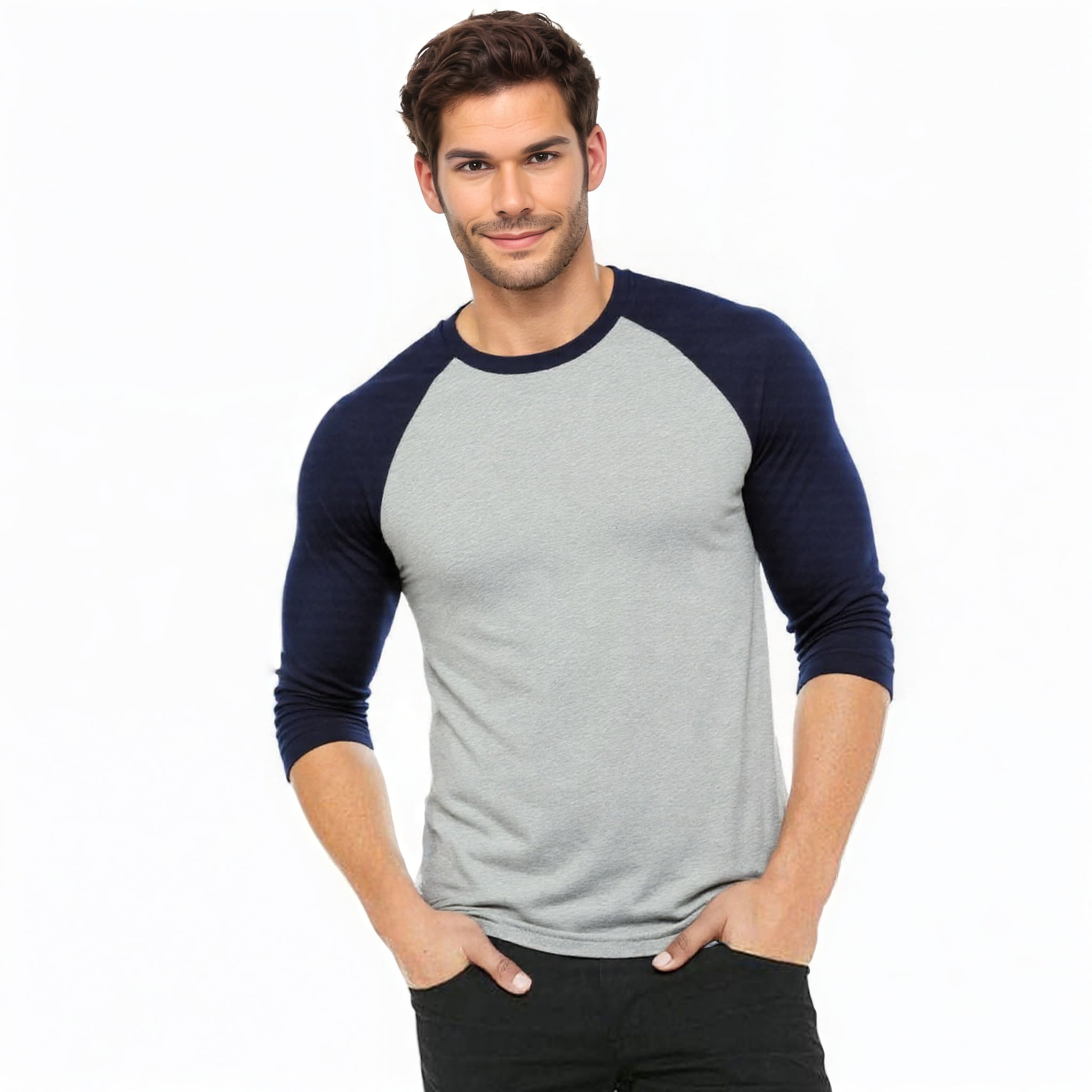 Men's 3/4 Sleeve Crew Neck Baseball Shirt, Casual Dynamic Cotton Raglan ...