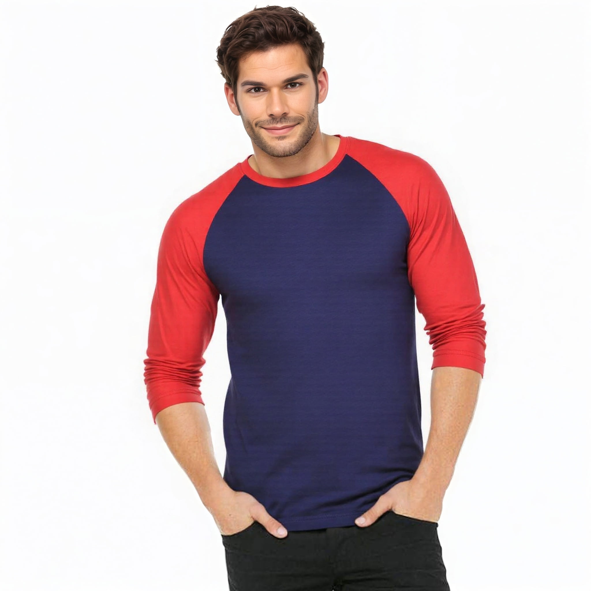 Men's 3/4 Sleeve Crew Neck Baseball Shirt, Casual Dynamic Cotton Raglan ...