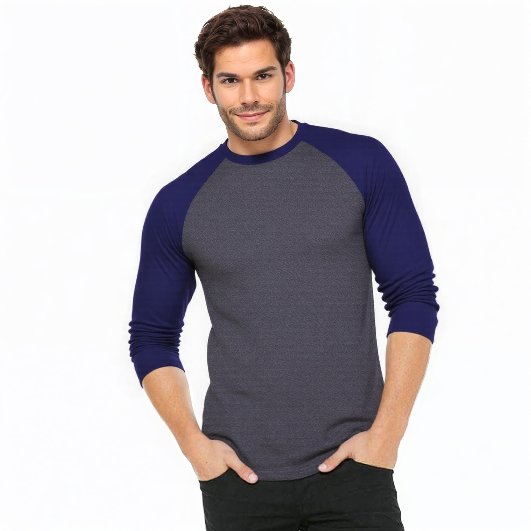 Men's 3/4 Sleeve Crew Neck Baseball Shirt, Casual Dynamic Cotton Raglan ...