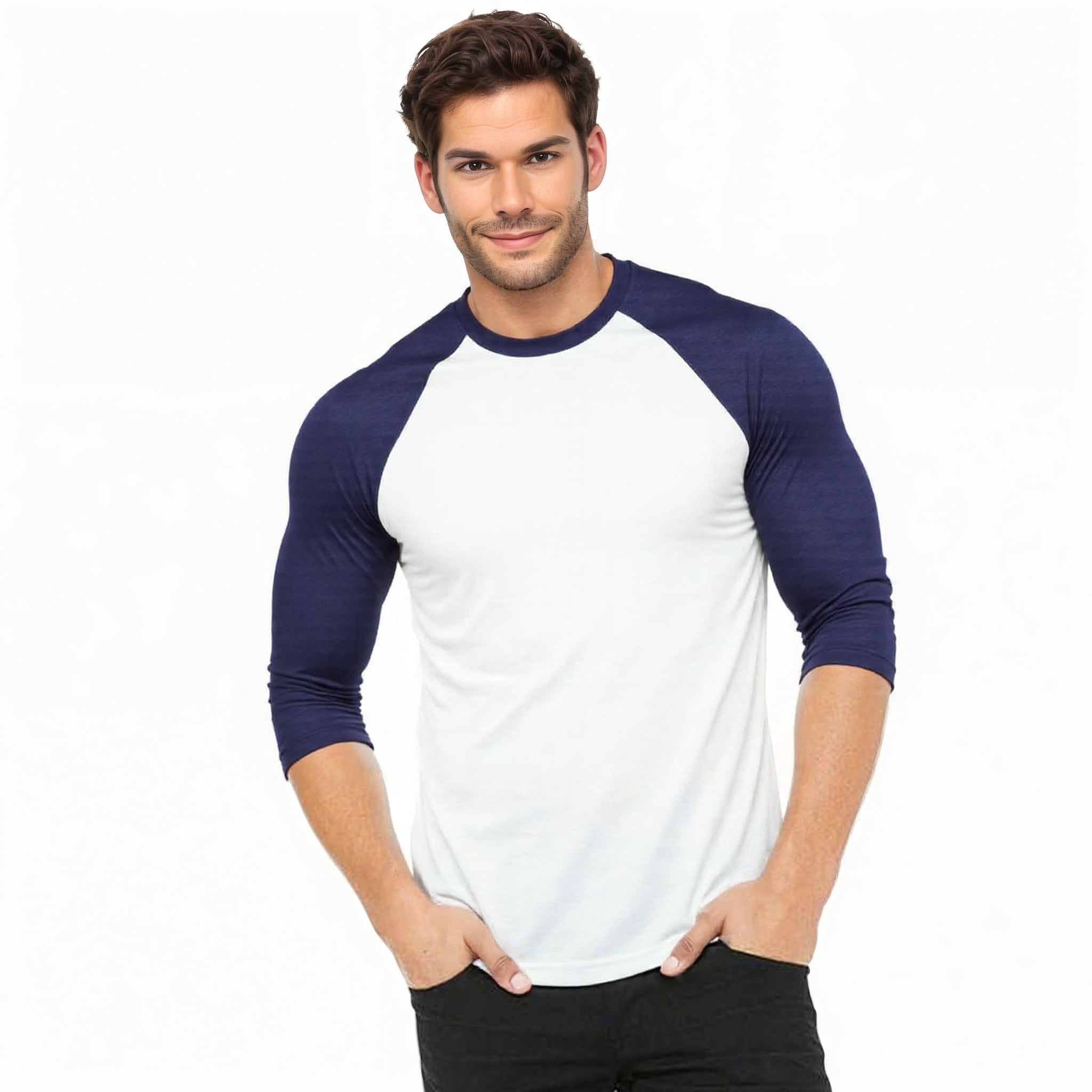 Men's 3/4 Sleeve Crew Neck Baseball Shirt, Casual Dynamic Cotton Raglan ...