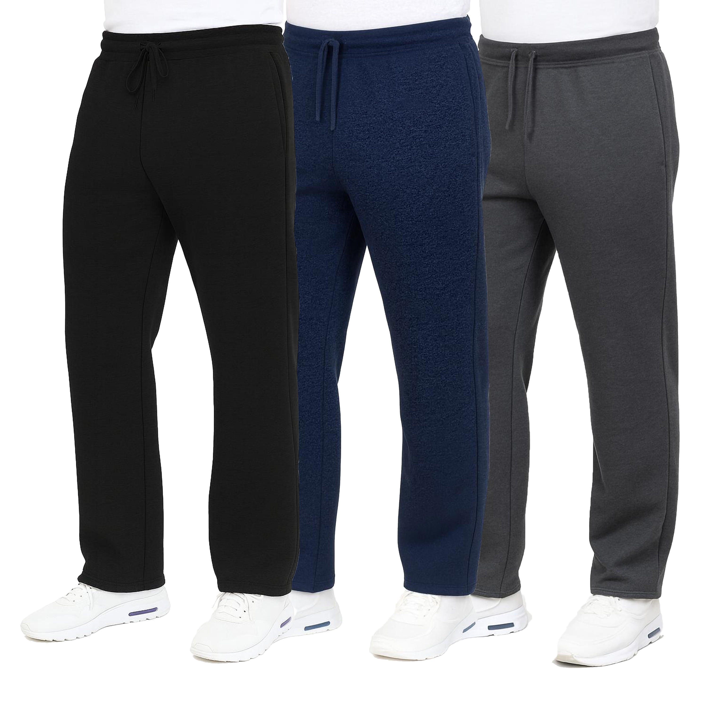 Men’s 3-Pack Heavyweight Fleece Sweatpants – Open Bottom Joggers for ...