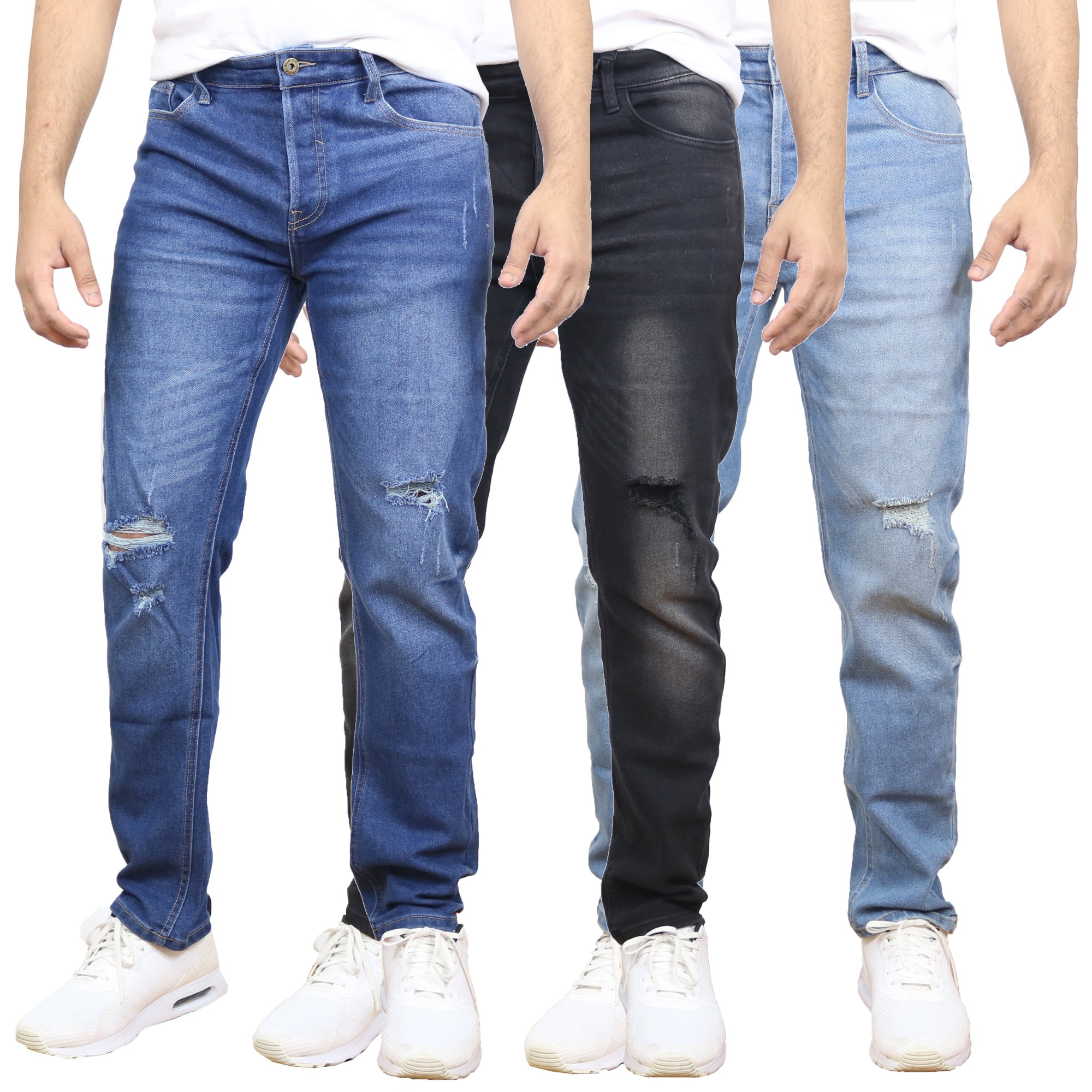 Men's 3-Pack Stretch Ripped Jeans - Denim Look with Flexibility ...