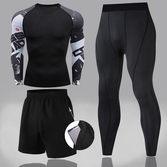 Men's 3 Piece Outfits Compression Running Long Sleeve Shirt and ...