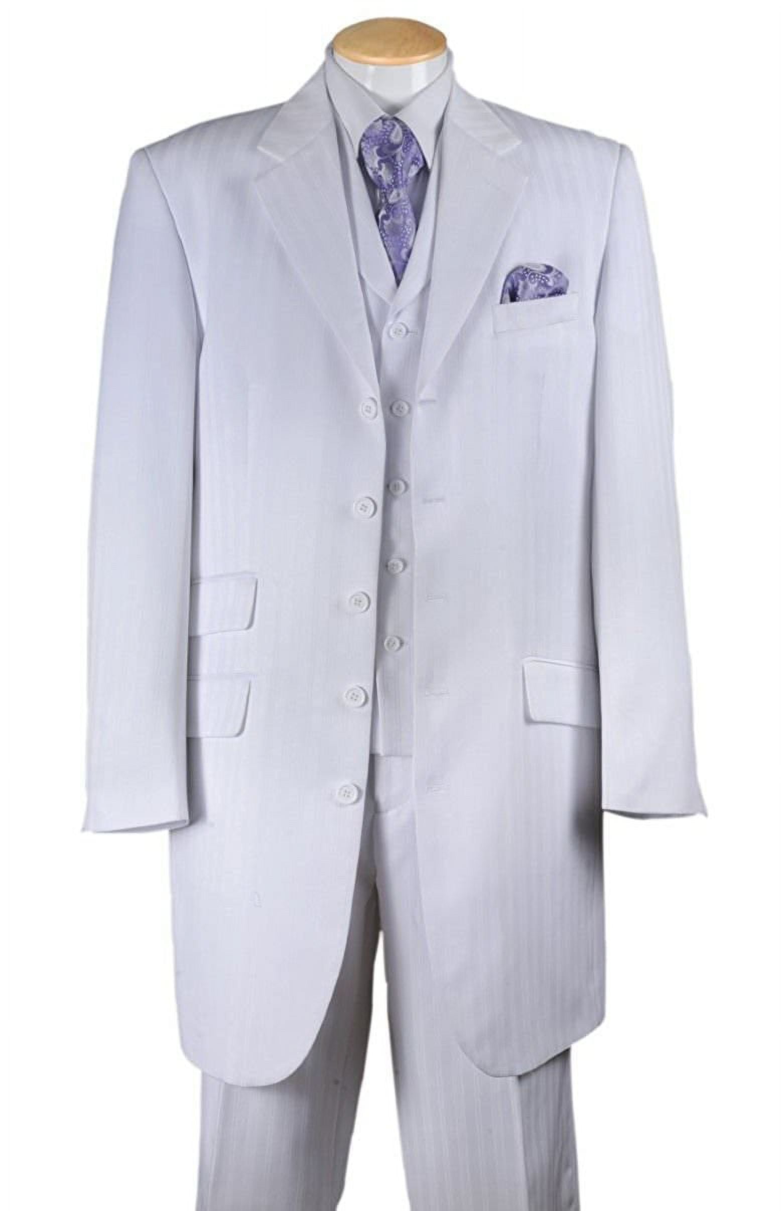 Men's 3 Piece Poly Striped Suit 5 Button 37" Length Jacket w/ Vest ...