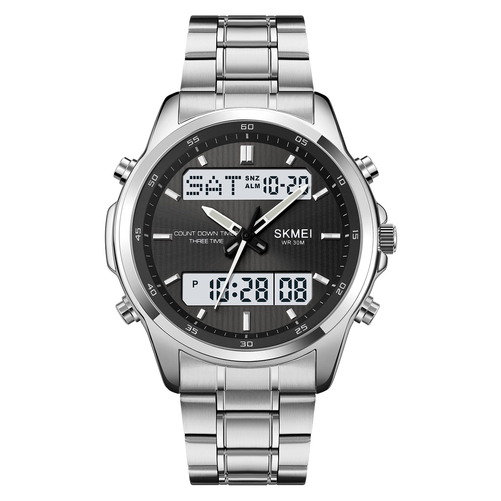 Men's 3 Time Zone Watch with Analog Digital Display - Stainless Steel ...