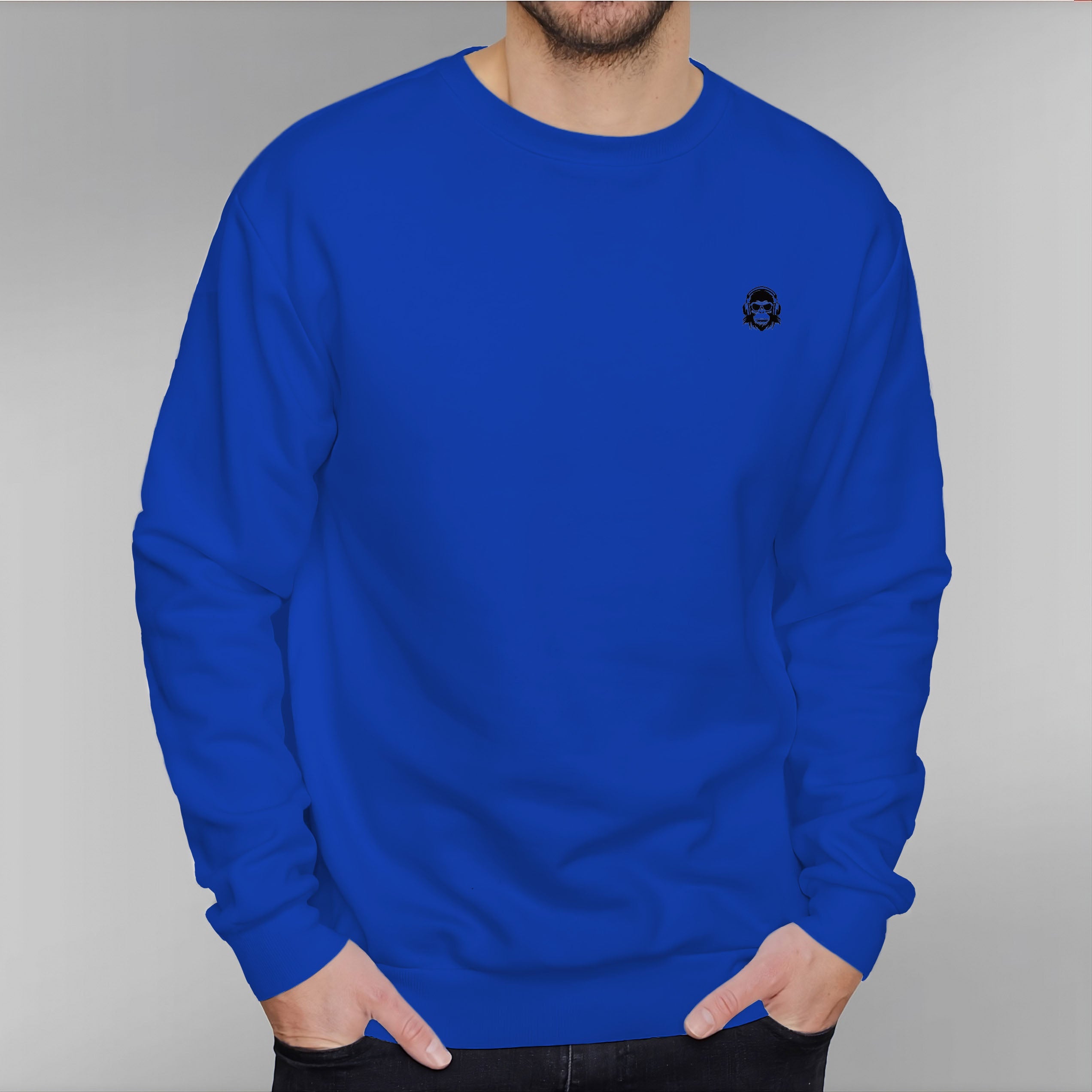Men's 330g 100% Cotton Dropped Shoulder Crew Neck Sweatshirt-Orangutan Listening to Music ...