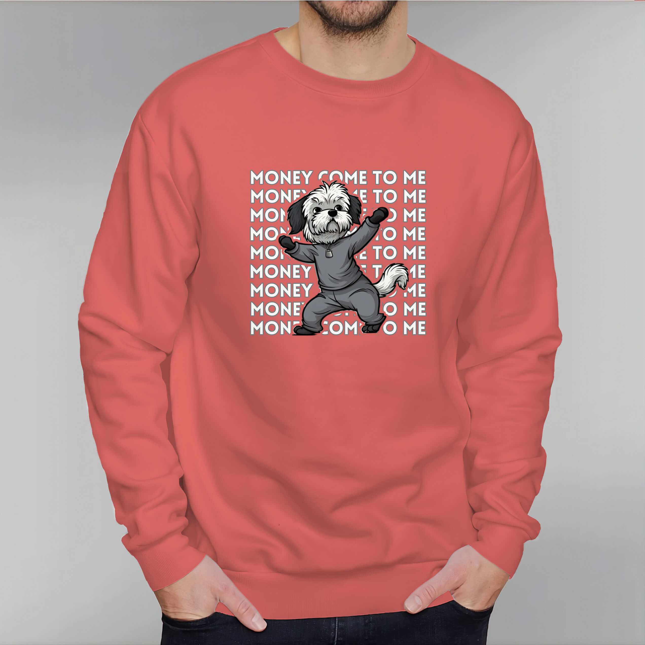 Men's 330g 100% Cotton Money Pattern Dropped Shoulder Crew Neck Sweatshirt - Walmart.com