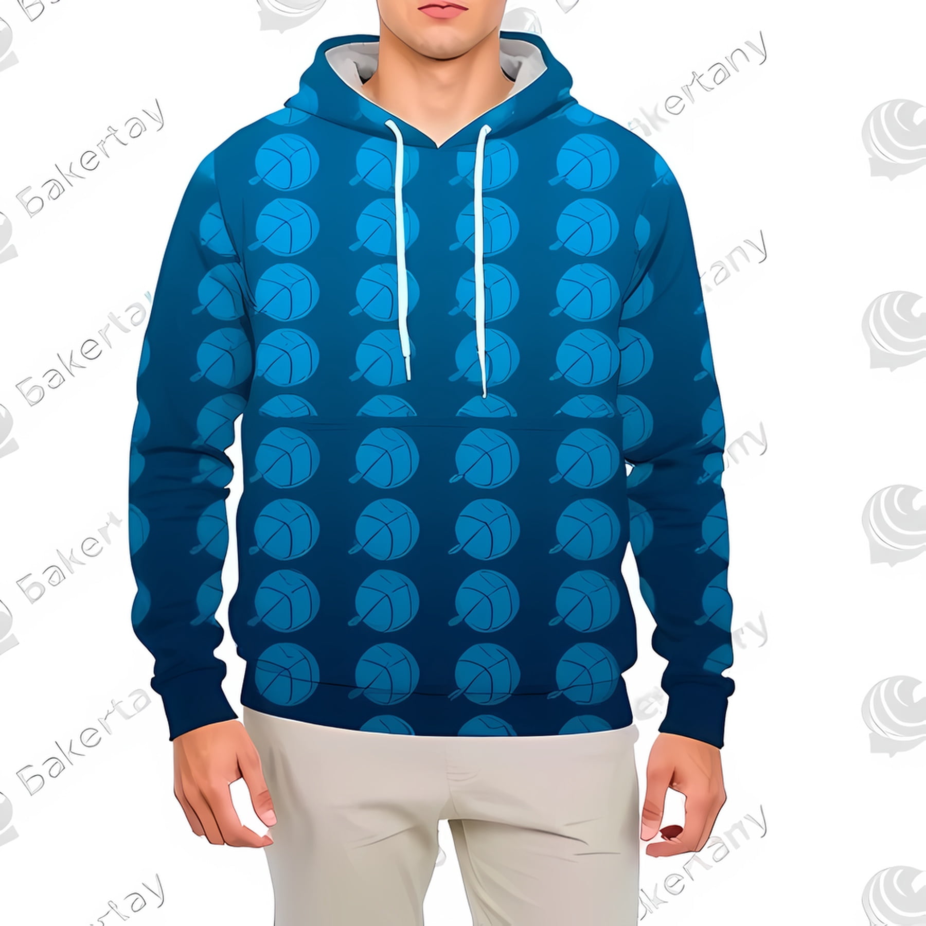 Men's 3D Basketball Pattern Hoodie - Dark to Light Blue Gradient ...