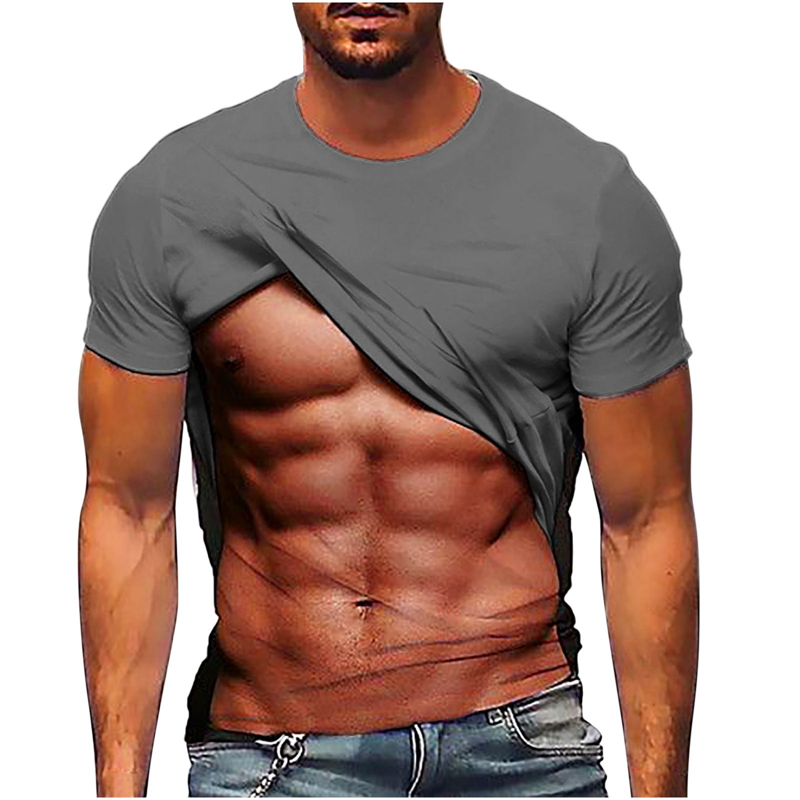Men's 3D Fake Abs Printed T-Shirts Funny Graphic T-Shirts Casual Short ...