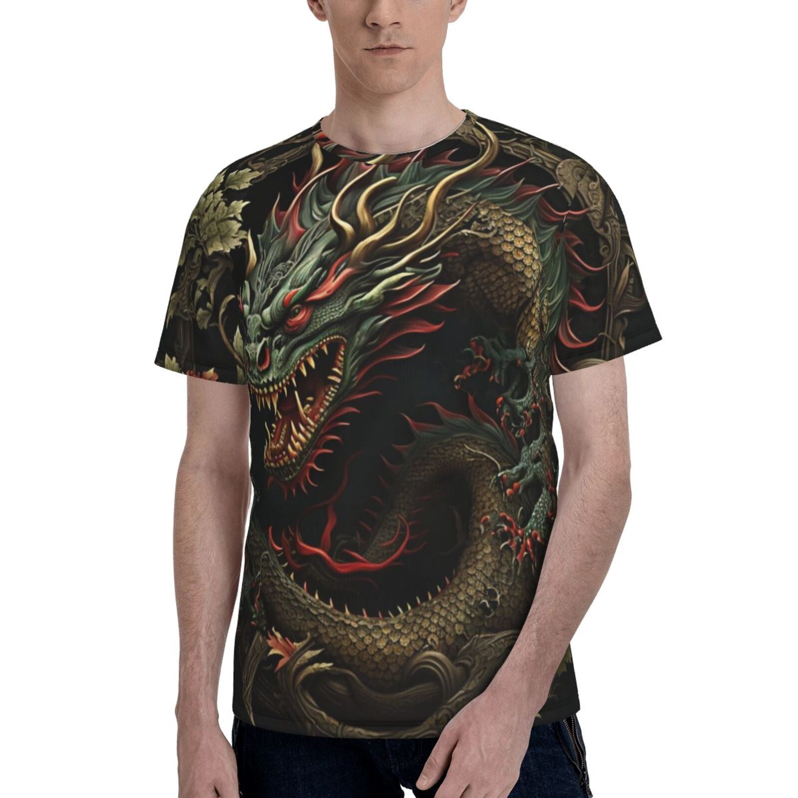 Men's 3D Graphic T-Shirts Short Sleeve Crewneck Tee, Dragon Chinese ...