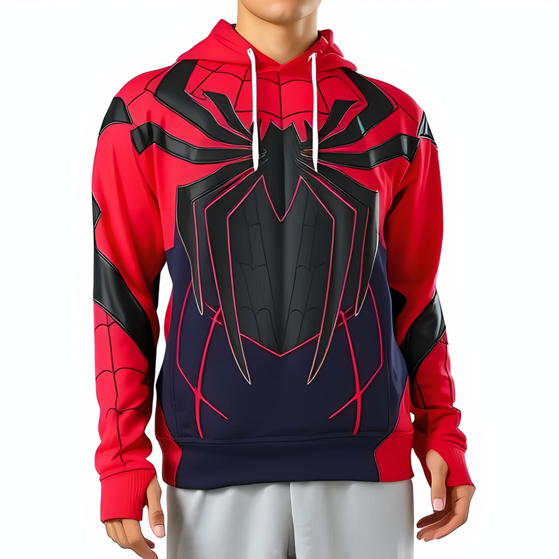 Men's 3D Red Hoodie with Large Black Spider Design - Sporty Casual Wear ...
