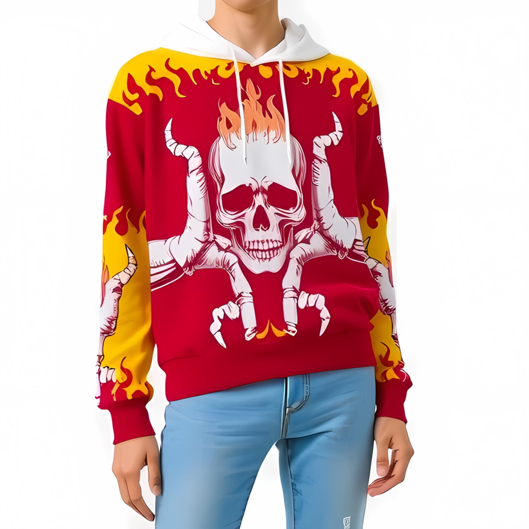 Men's 3D Red Hoodie with and Flames Graphic Design Yellow Accents Edgy ...