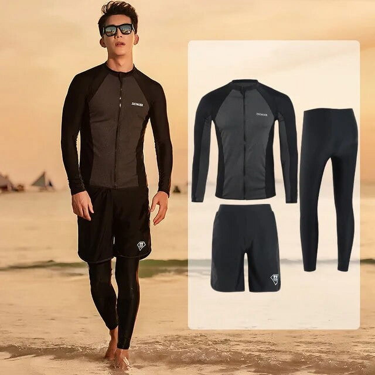 Men‘s 3pcs Full Set Rash Guard UV/SPF Quick Dry Swim Shirt+Leggings ...
