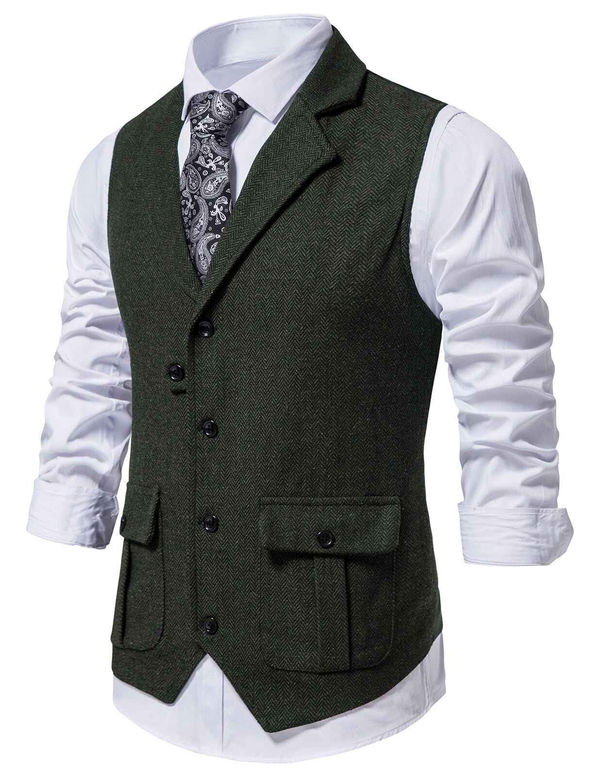 Men's 4 Buttons Tweed Suit Vest Classic Formal Business Dress Waistcoat ...