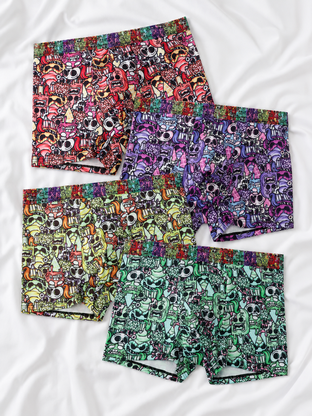 Men's 4-Pack Multipack Graffiti Underwear, 93% Polyester, Bold Monster ...