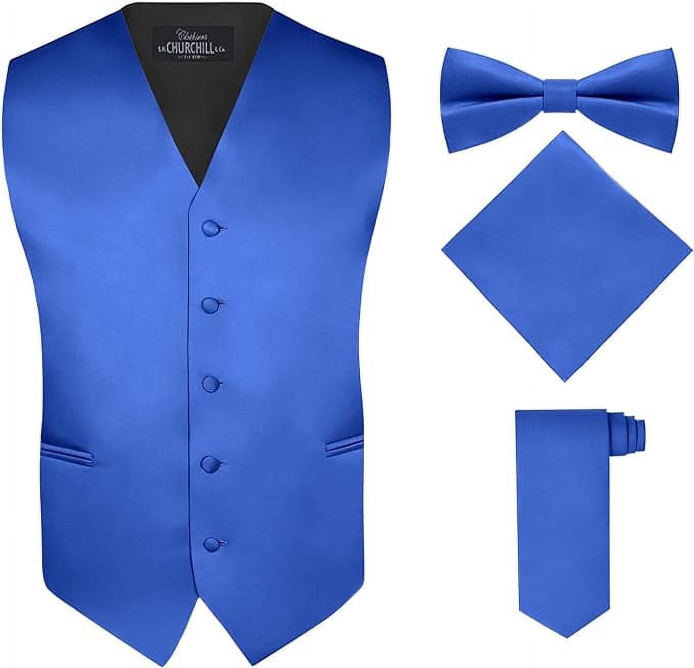 S.H. Churchill Men's 4 Piece Vest Set, Royal Blue Satin, L, Bow Tie ...