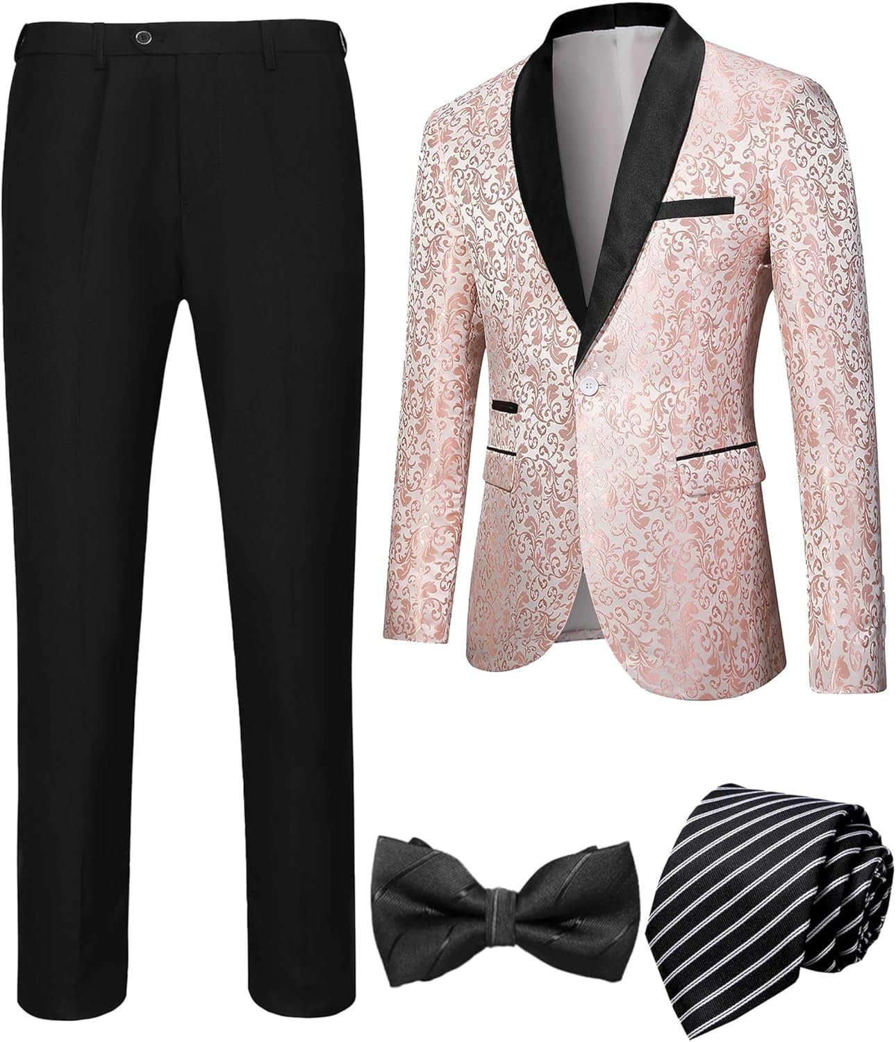 Men’s 4 Pieces Tuxedo Suit Set One Button Blazer Business Shawl Lapel ...