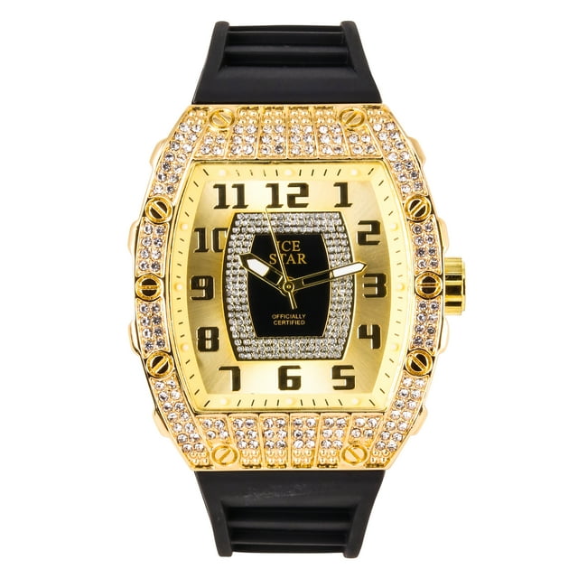 Men's 41mm Iced Watch with Shimmering Simulated Crystals - Distinctive ...