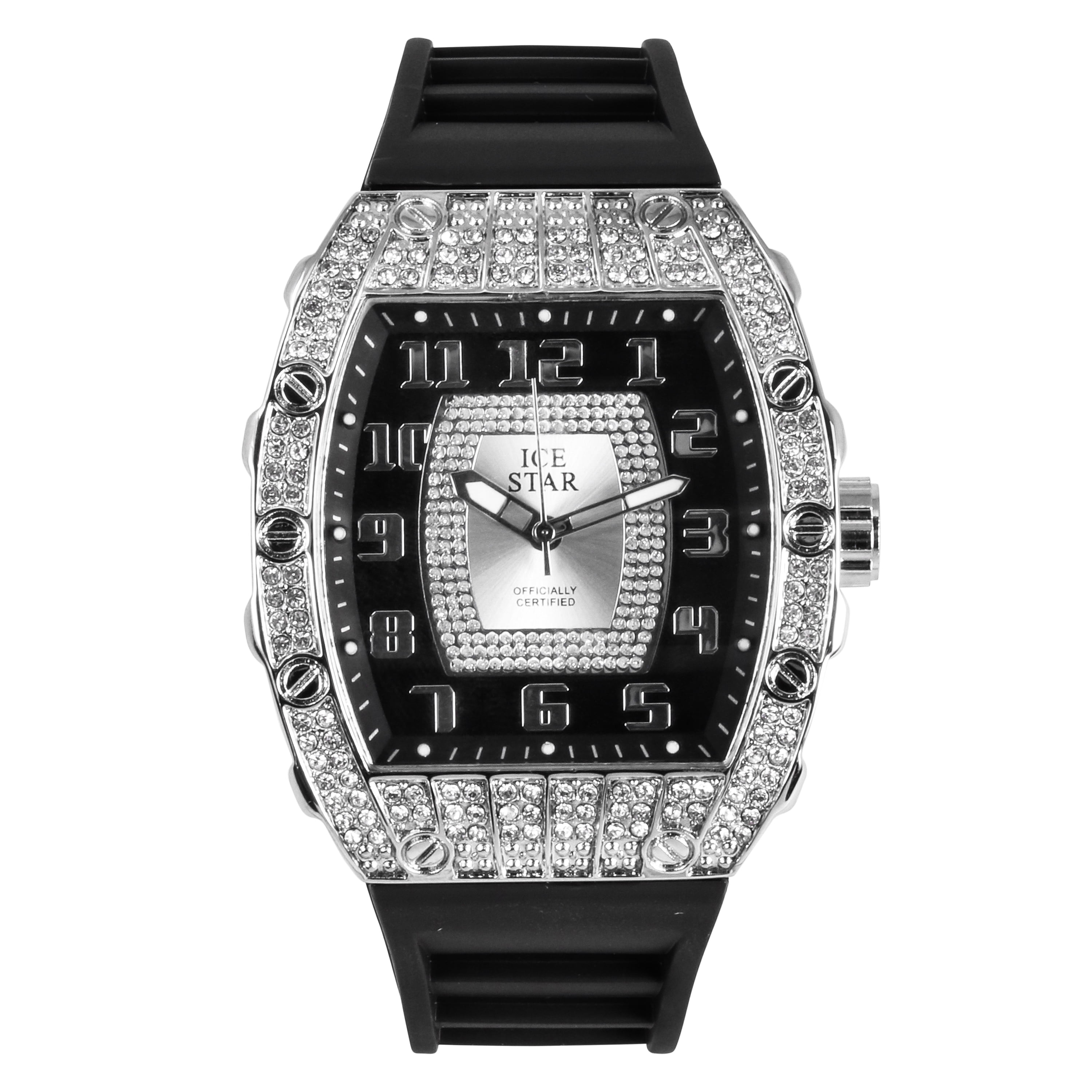 Men's 41mm Iced Watch with Shimmering Simulated Crystals - Distinctive ...